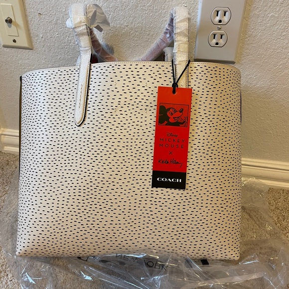 NWT Coach C0895 B4HA Disney Mickey Mouse X Keith Haring Leather Tote Chalk